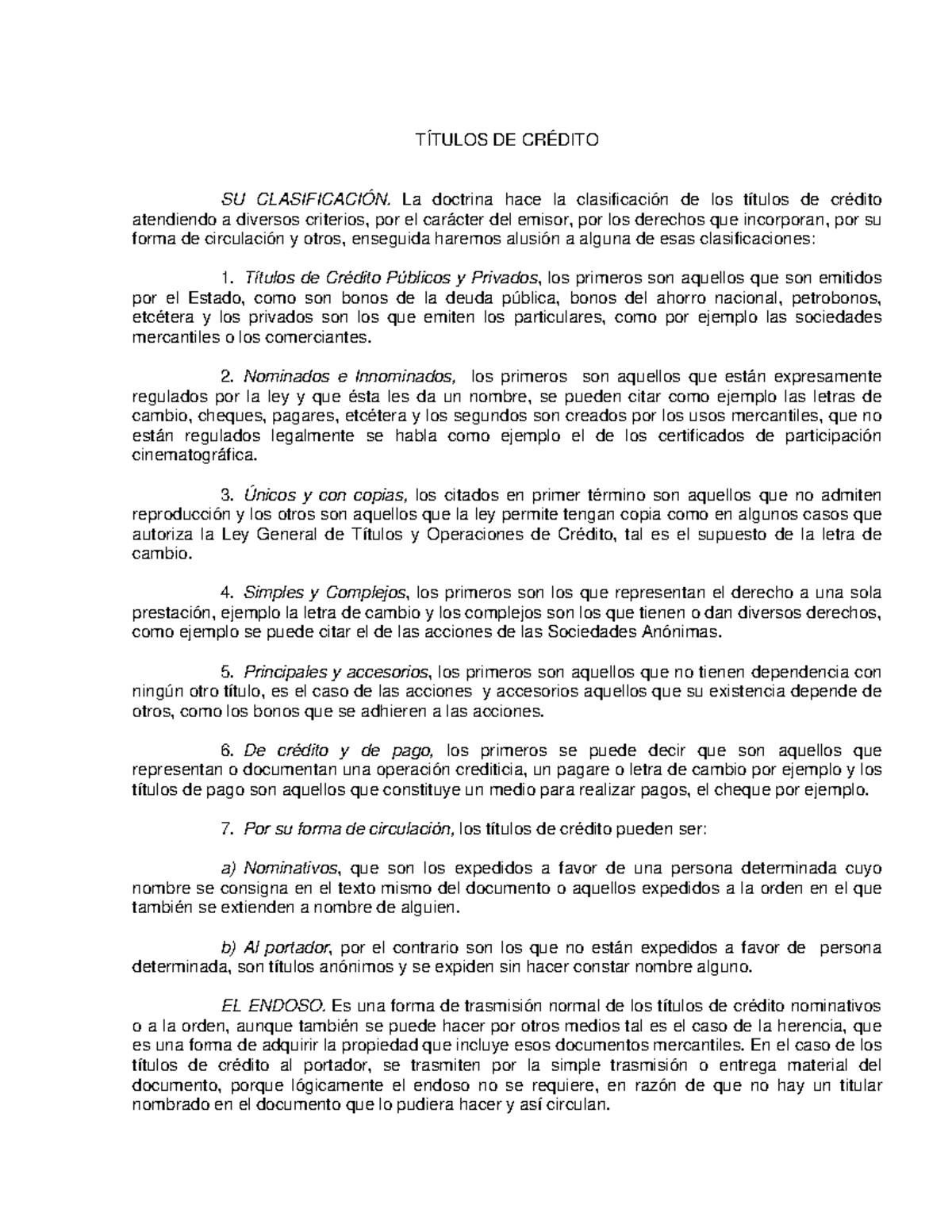 Resumen de Títulos de Crédito y su Clasificación - Curso 12345 - Studocu