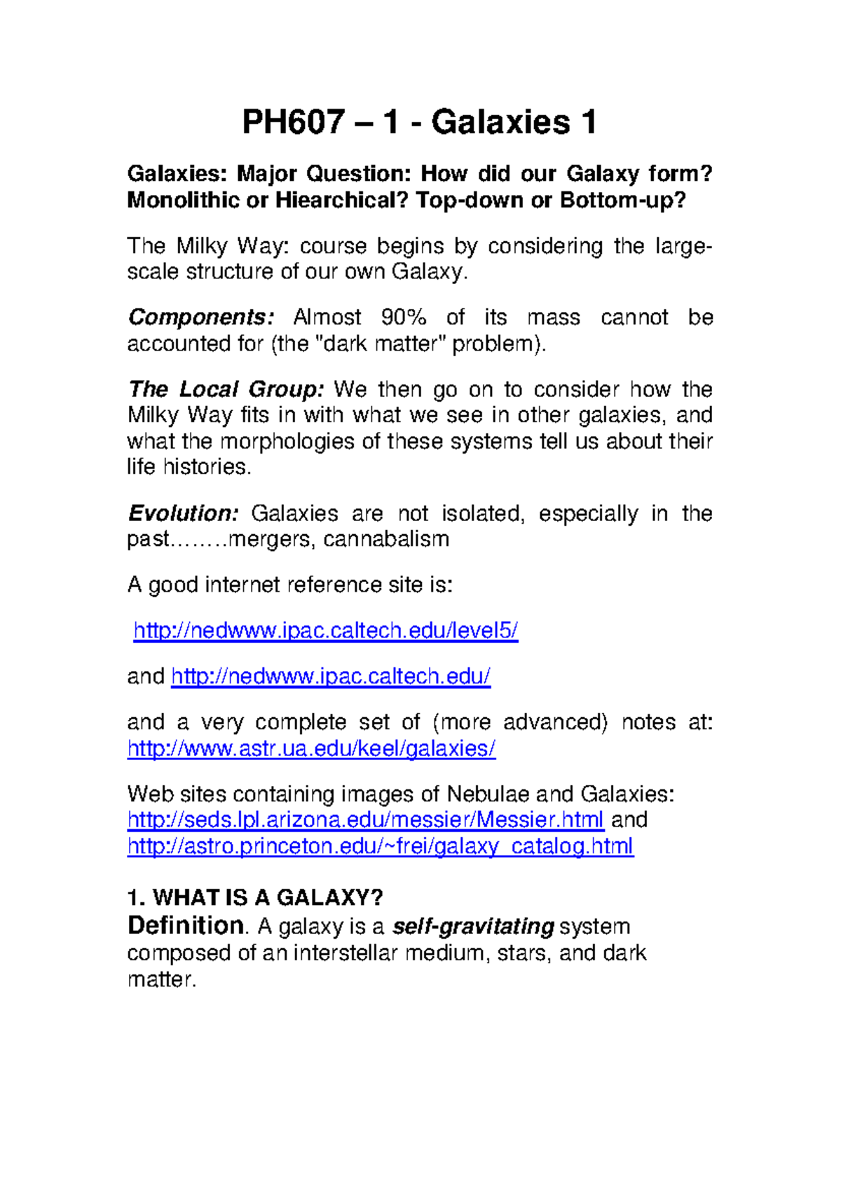 PH607 Lecture Notes: Galaxies 1 - Formation, Evolution & Components ...