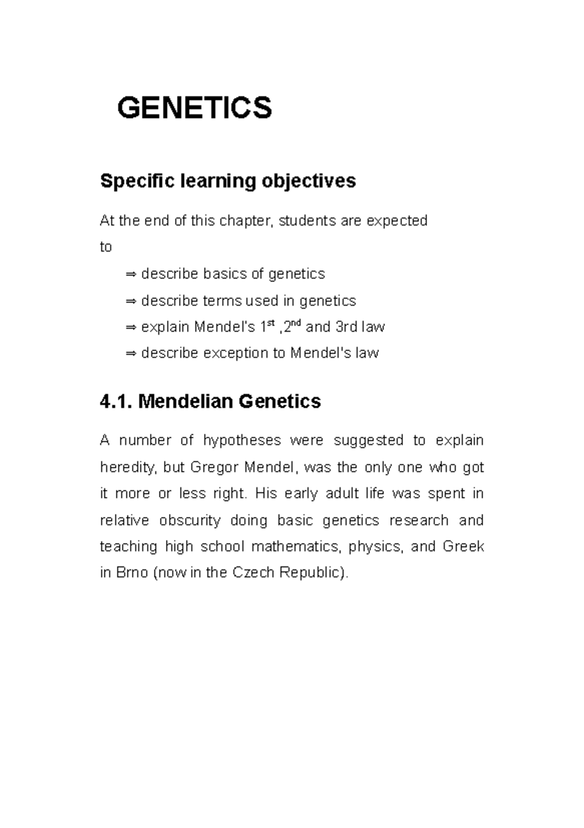 Genetics-Introduction - GENETICS Specific learning objectives At the ...