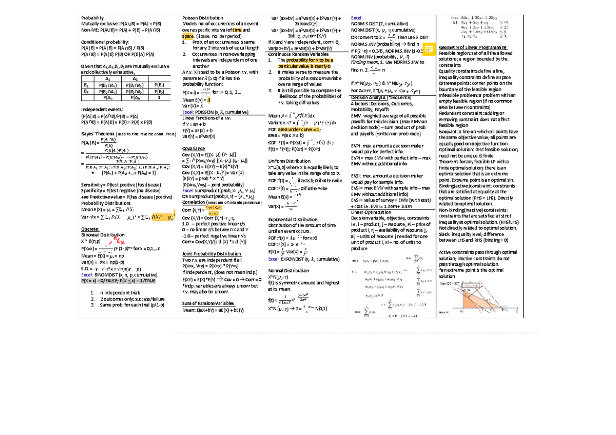 Dao1704-cheatsheet compress - Probability Mutually exclusive: P(A ∪B ...