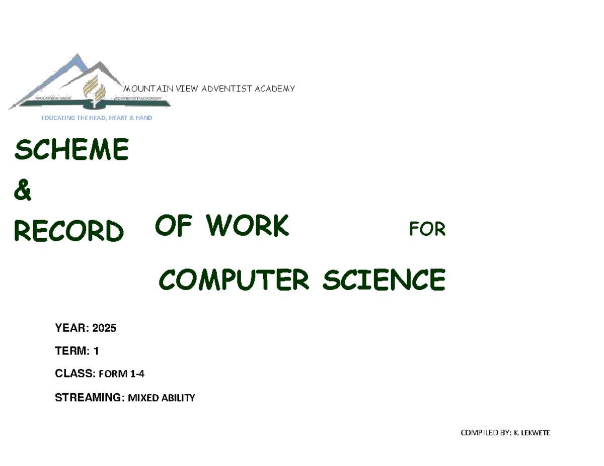 SW 1 - Computer Science Term 1 Scheme of Work and Assessment - Studocu