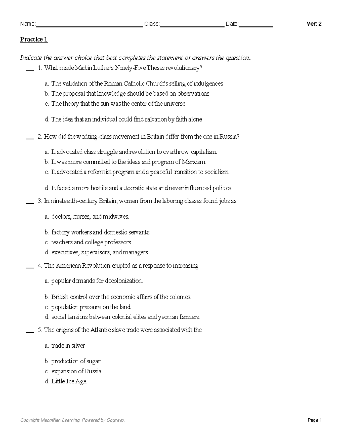 History Practice Questions and Answers: Key Concepts (Ver: 2) - Studocu