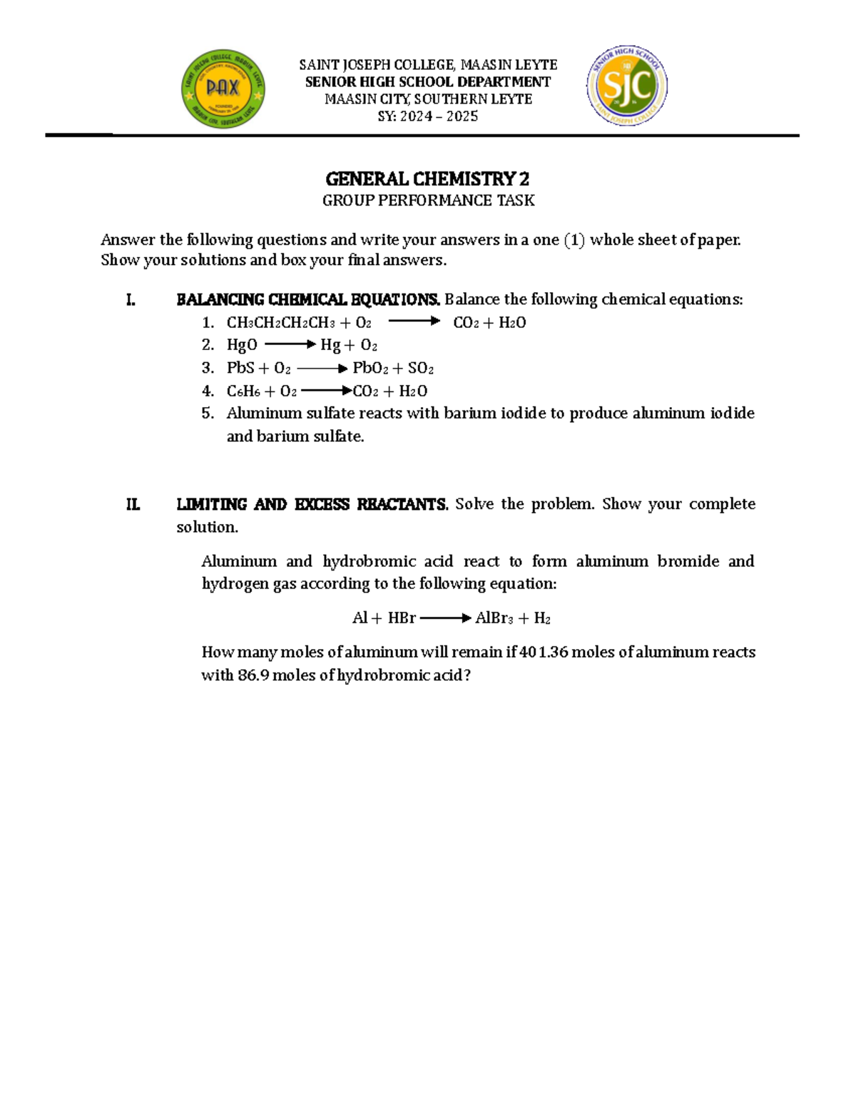 General Chemistry 1 - Group Activity 2 - SENIOR HIGH SCHOOL DEPARTMENT ...