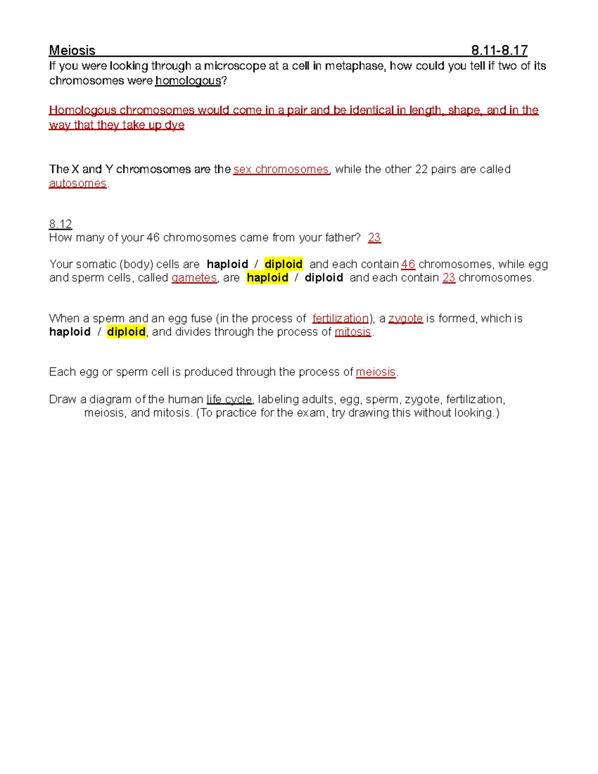 Meiosis Study Guide Notes for Biology 8.11-8. - Studocu