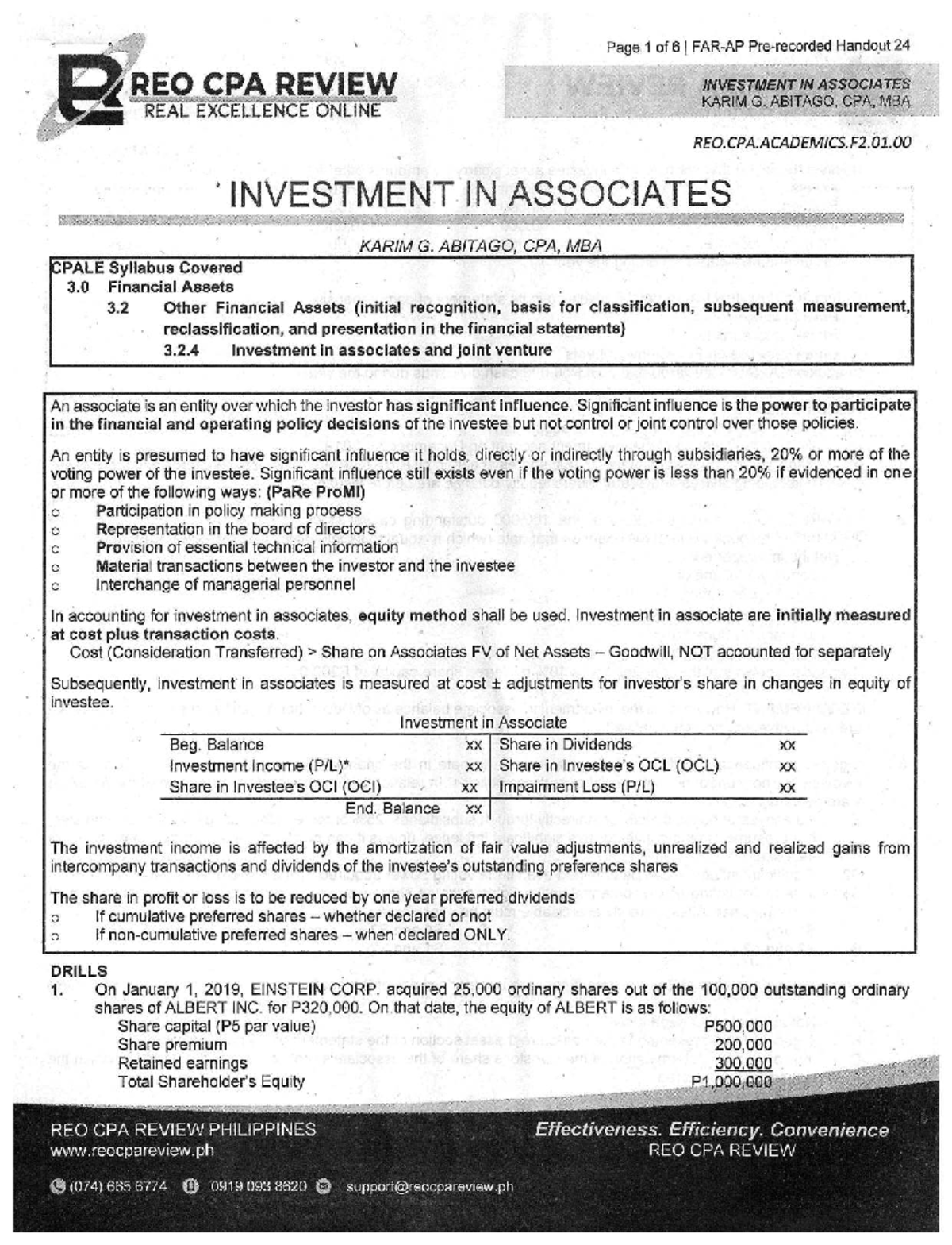 Handout 24: Investment in Associates - MBA REO.CPA.ACADEMICS.F2.01.00 ...