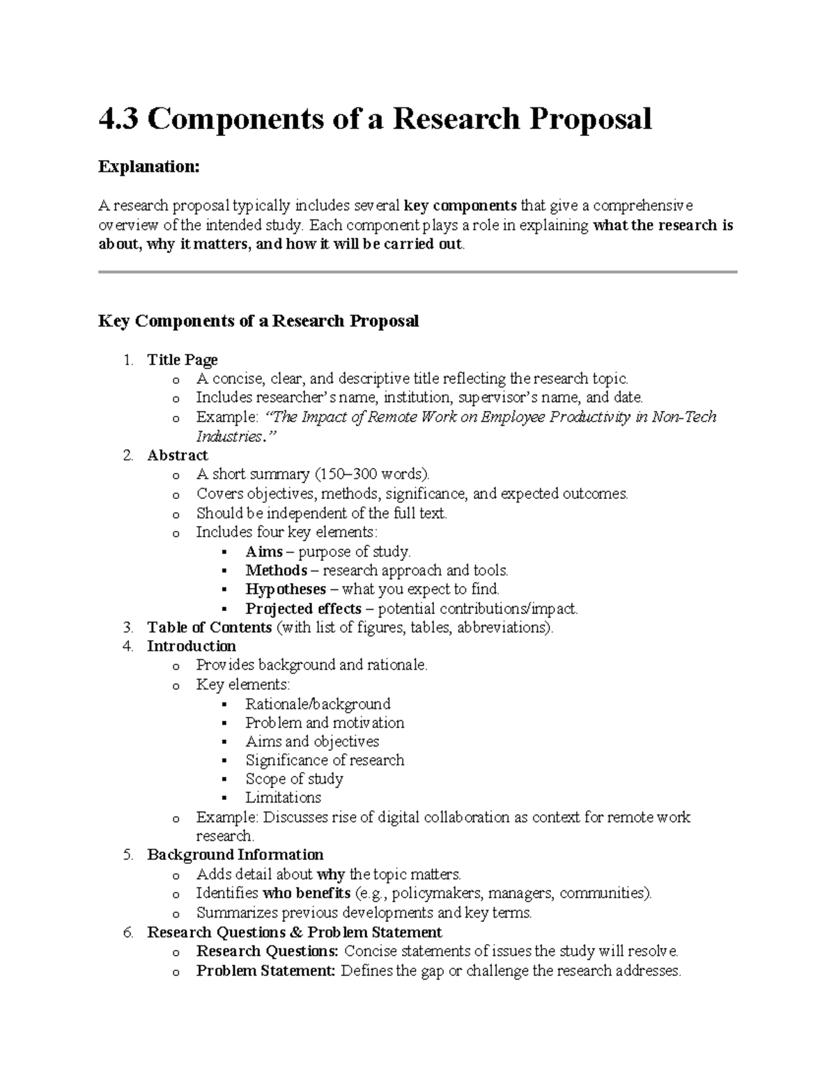 4.3 Key Components of a Research Proposal: A Comprehensive Guide - Studocu