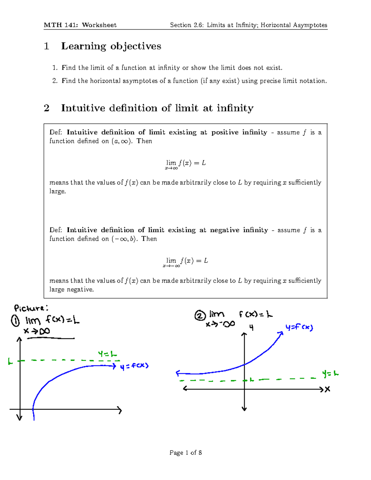MTH 141 - Understanding Limits and Asymptotes in Section 2.3 - Studocu