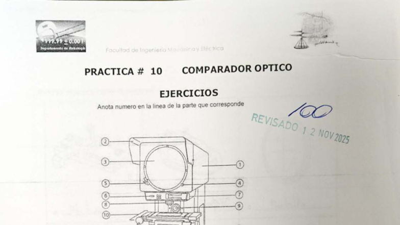 Práctica 10: Comparador Óptico en Ingeniería Metrológica - Studocu