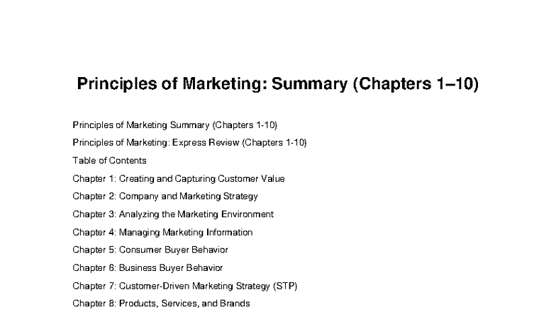 Principles of Marketing: Comprehensive Summary of Key Concepts and ...