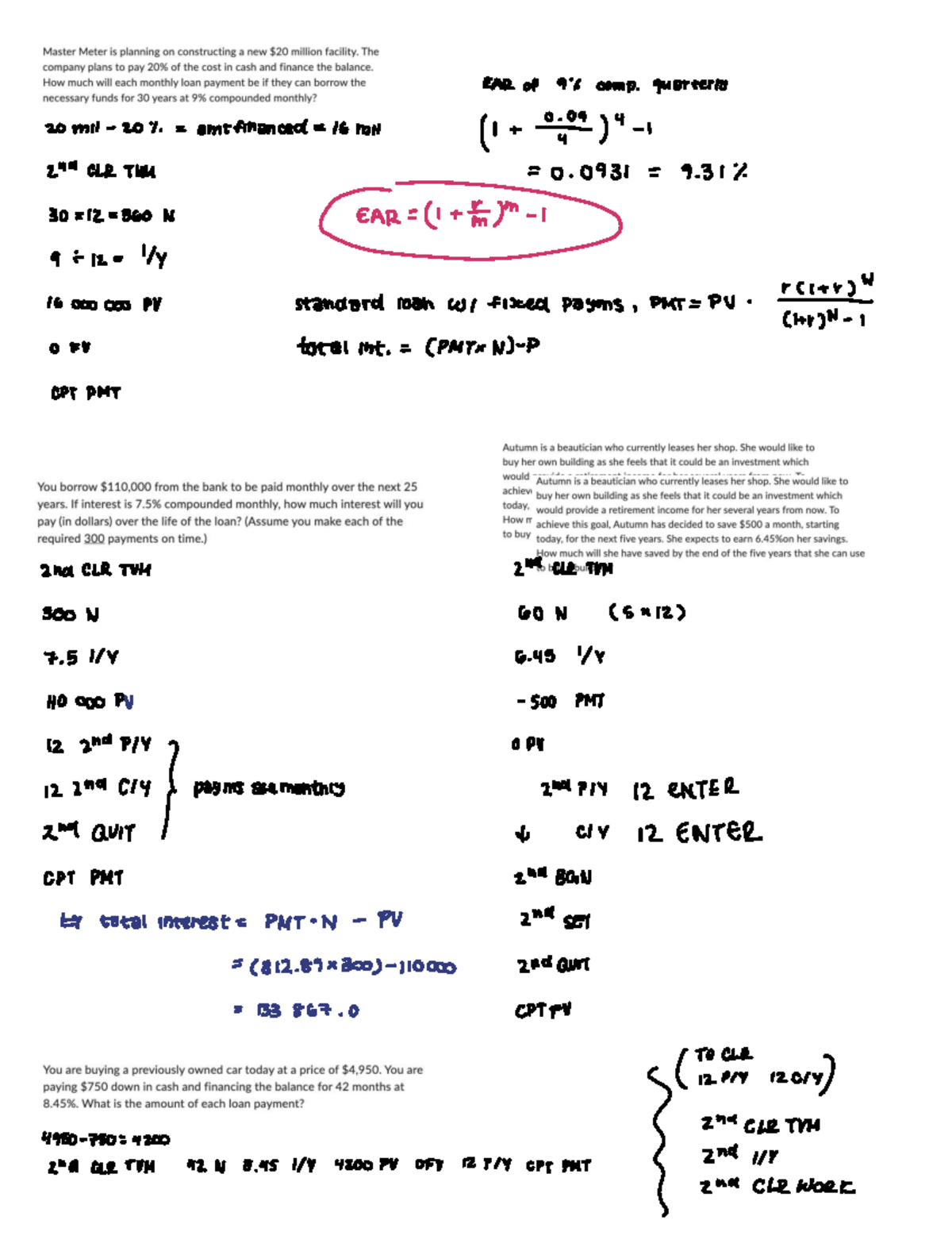 2FA3 Finance Practice - Loan Payment Calculations and Savings Analysis ...