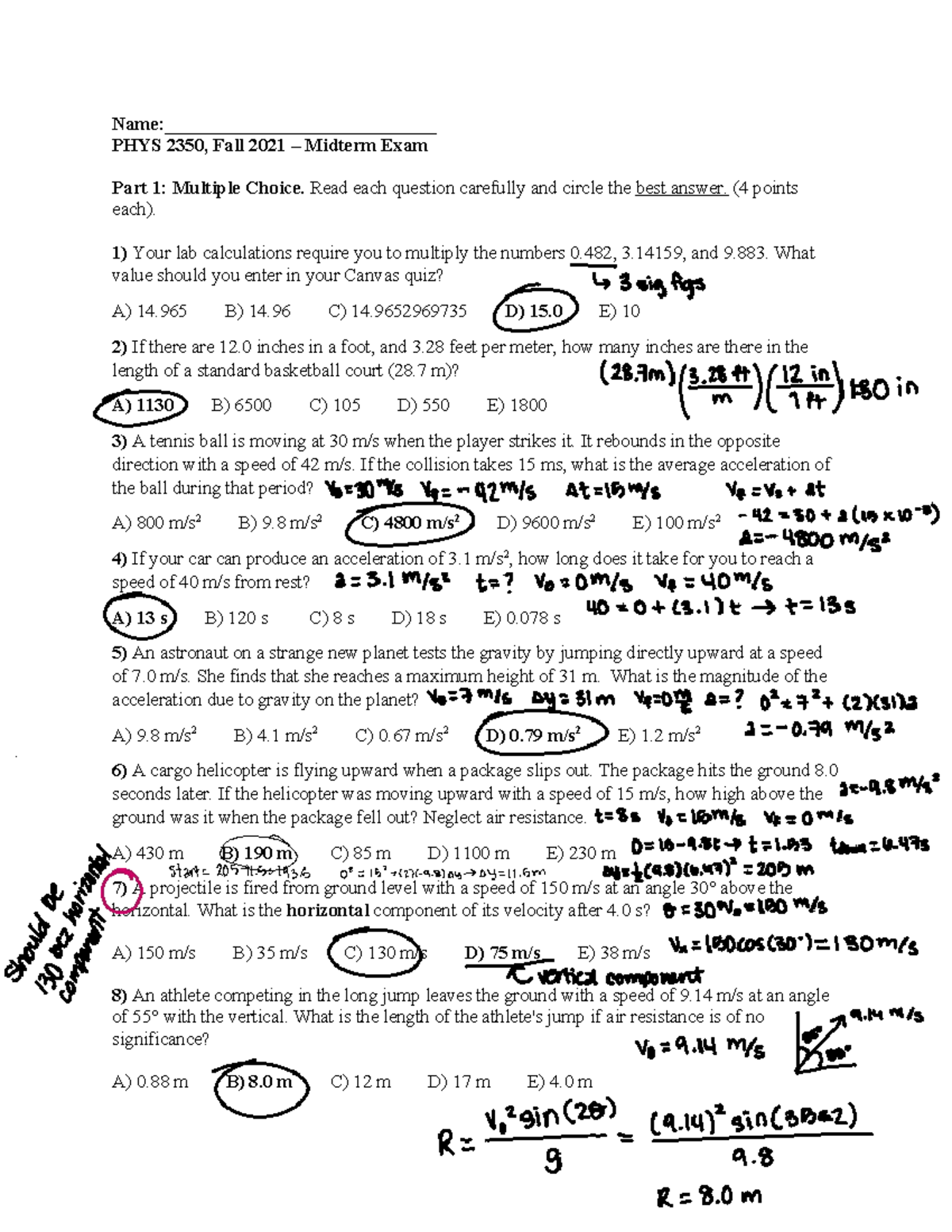 PHYS 2350, Fall 2021 Midterm Exam Part 1: MCQ Answers - Studocu