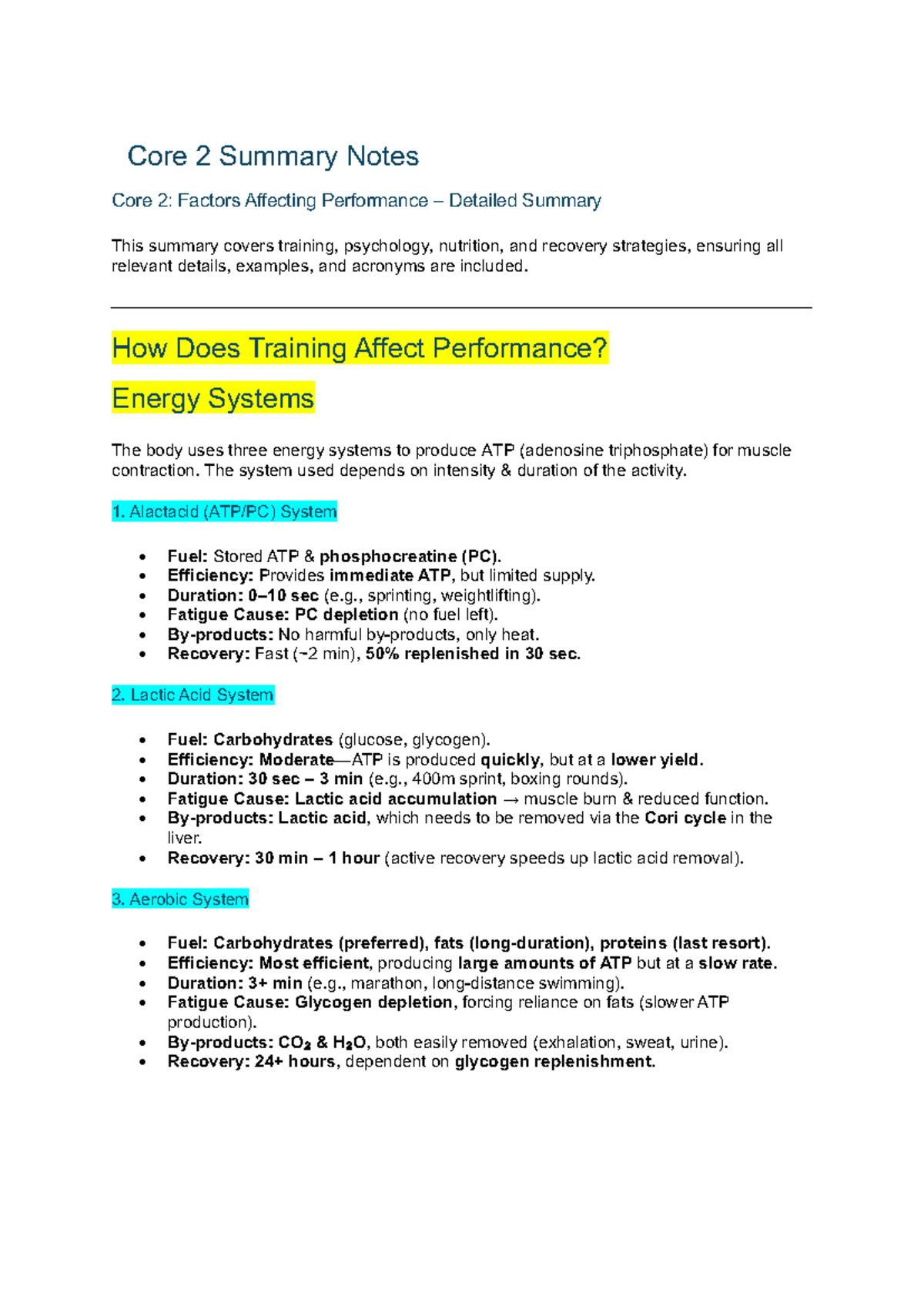 Core 2: Detailed Summary of Factors Affecting Performance - Studocu