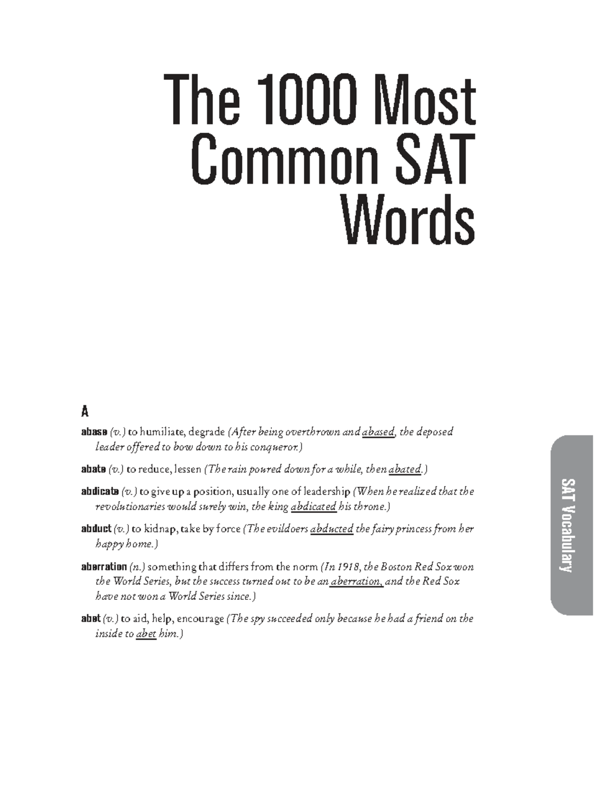 SAT Vocabulary List: Common Words and Definitions - Studocu