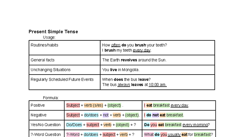 Present Tense Rules: Usage of Simple, Continuous, and Perfect Forms - Studocu