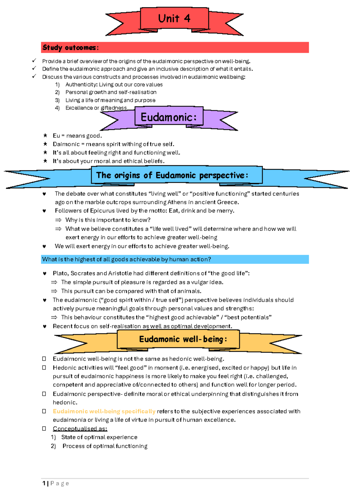 Eudaimonic Well-Being: Concepts & Perspectives (Unit 4 Study Guide ...