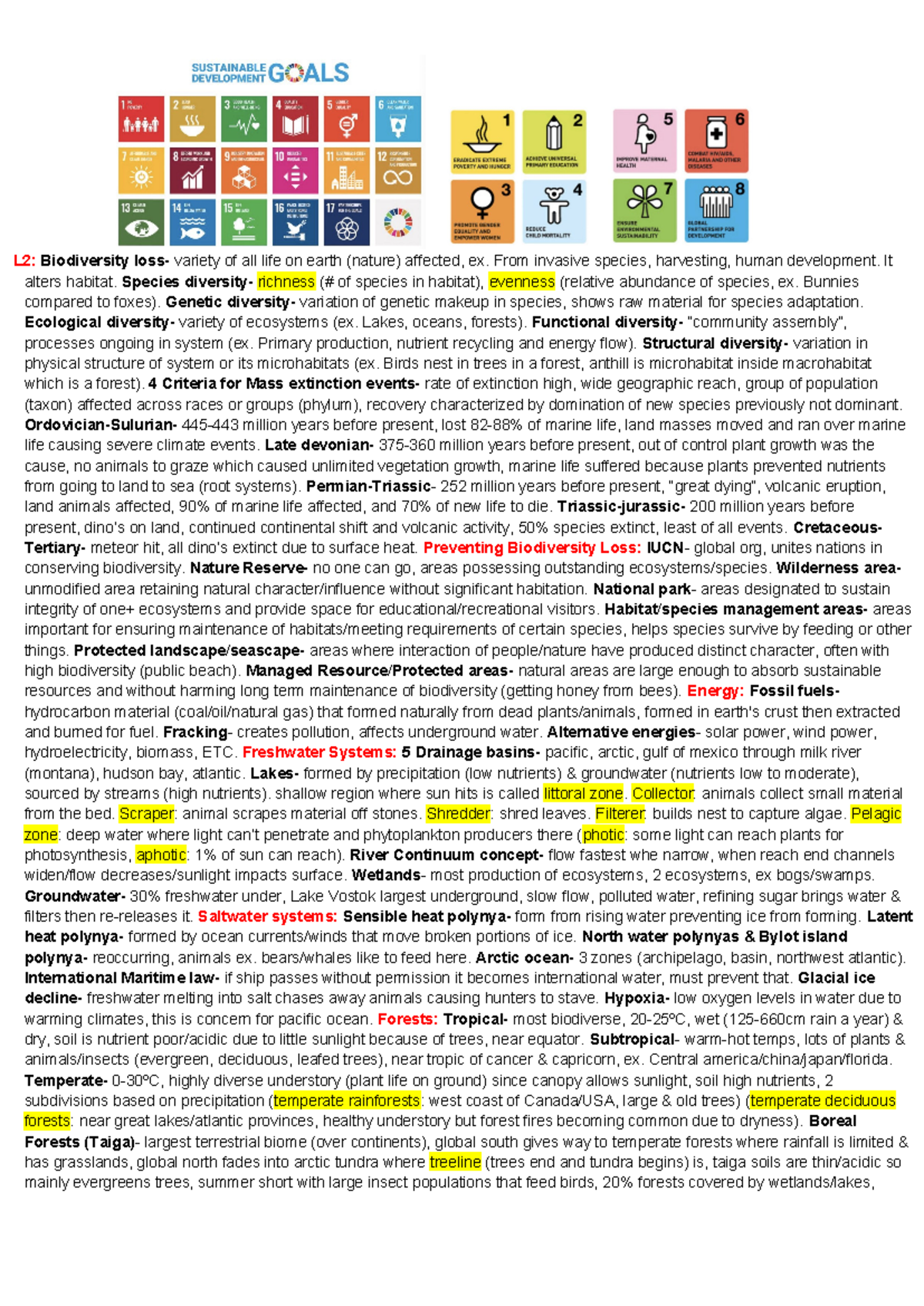 ES 110- Cheat Sheet - L2: Biodiversity loss- variety of all life on ...