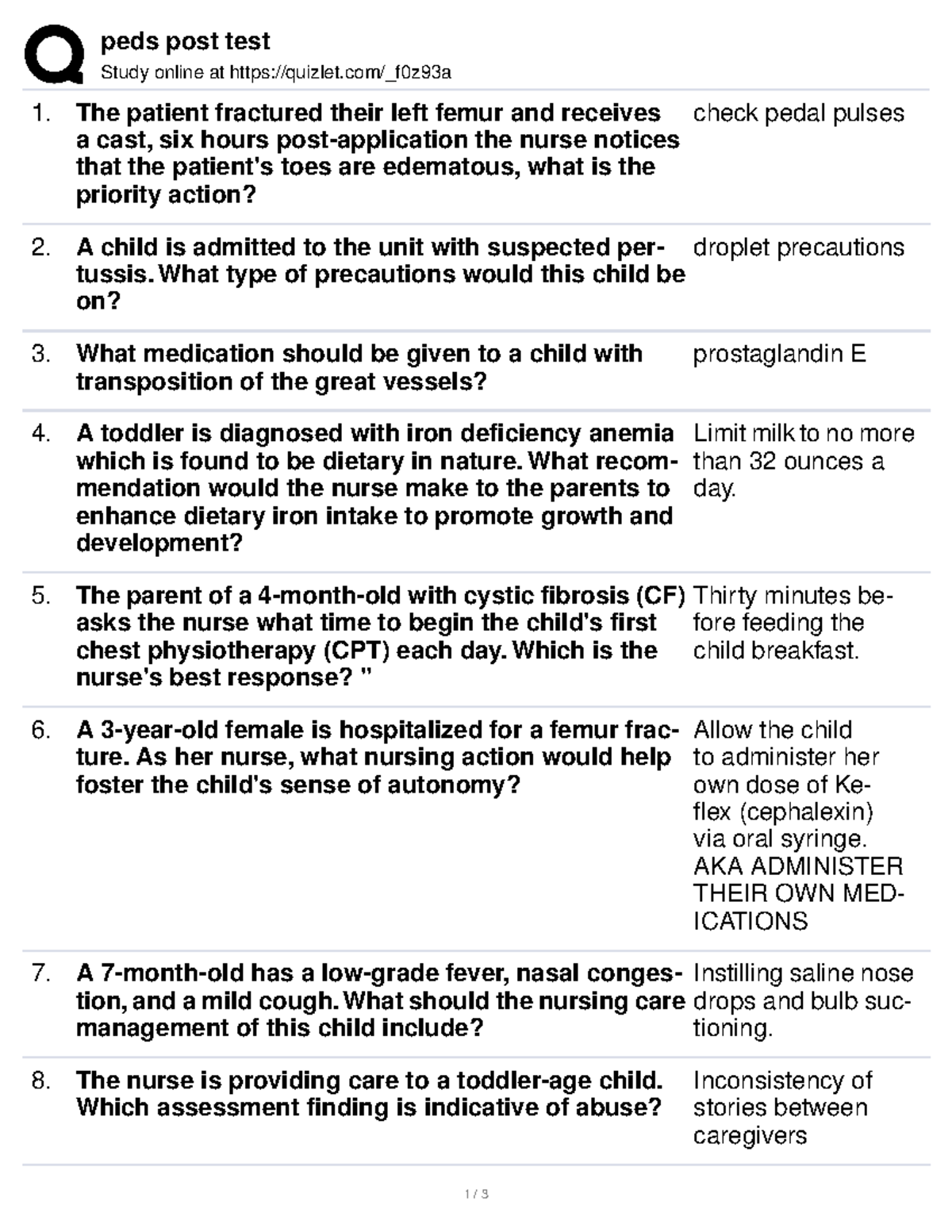 PEDS 101 POST TEST Preparation: Key Pediatric Nursing Concepts - Studocu