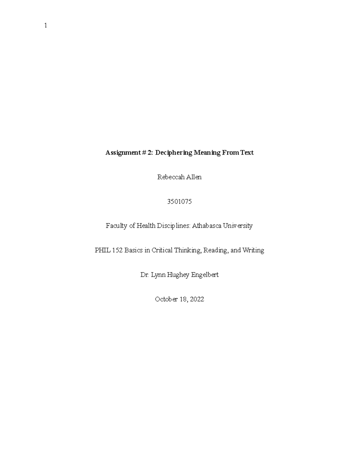 Assignment #2 PHIL152 - Assignment # 2: Deciphering Meaning From Text ...