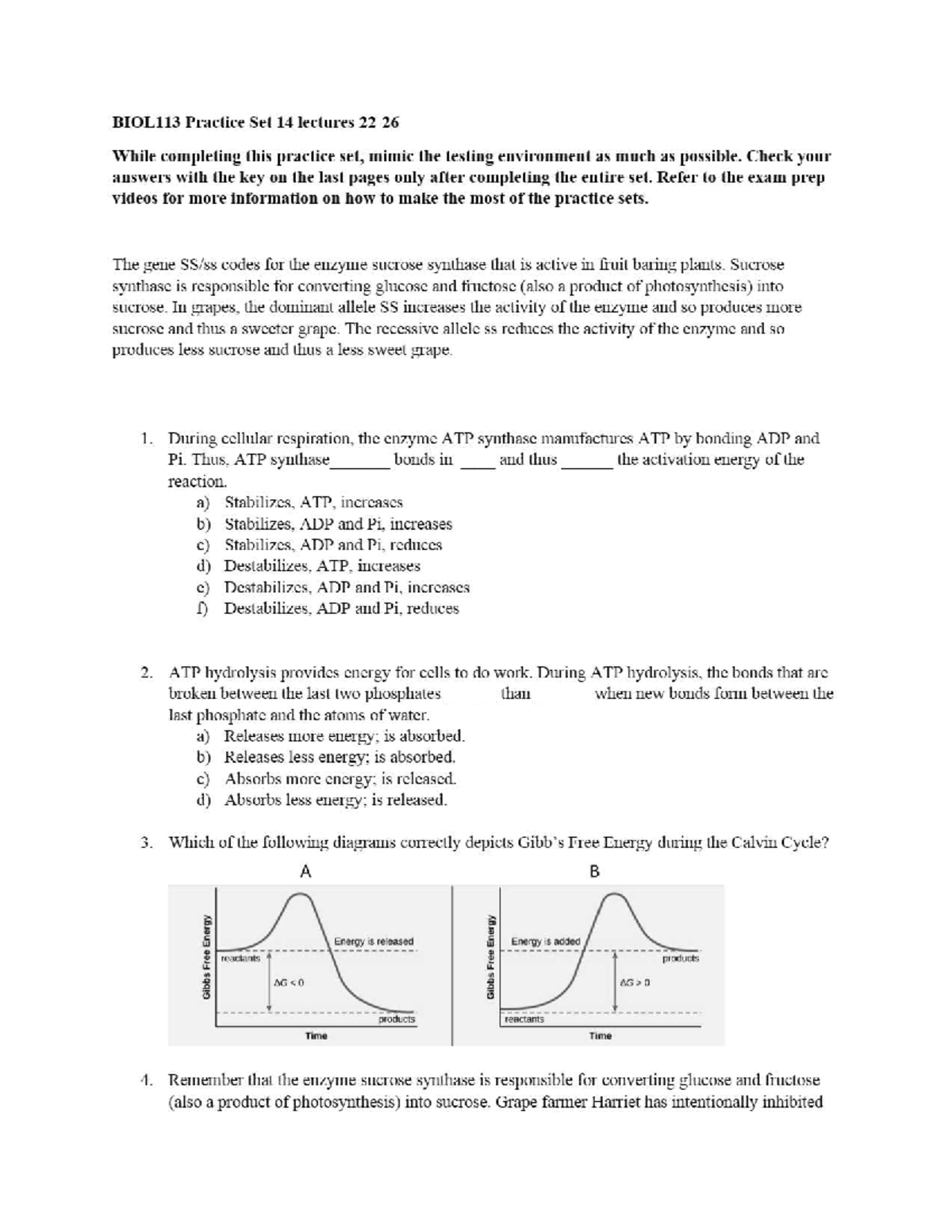 BIOL113 - Final Exam Practice Set 14: Enzymes & Photosynthesis - Studocu