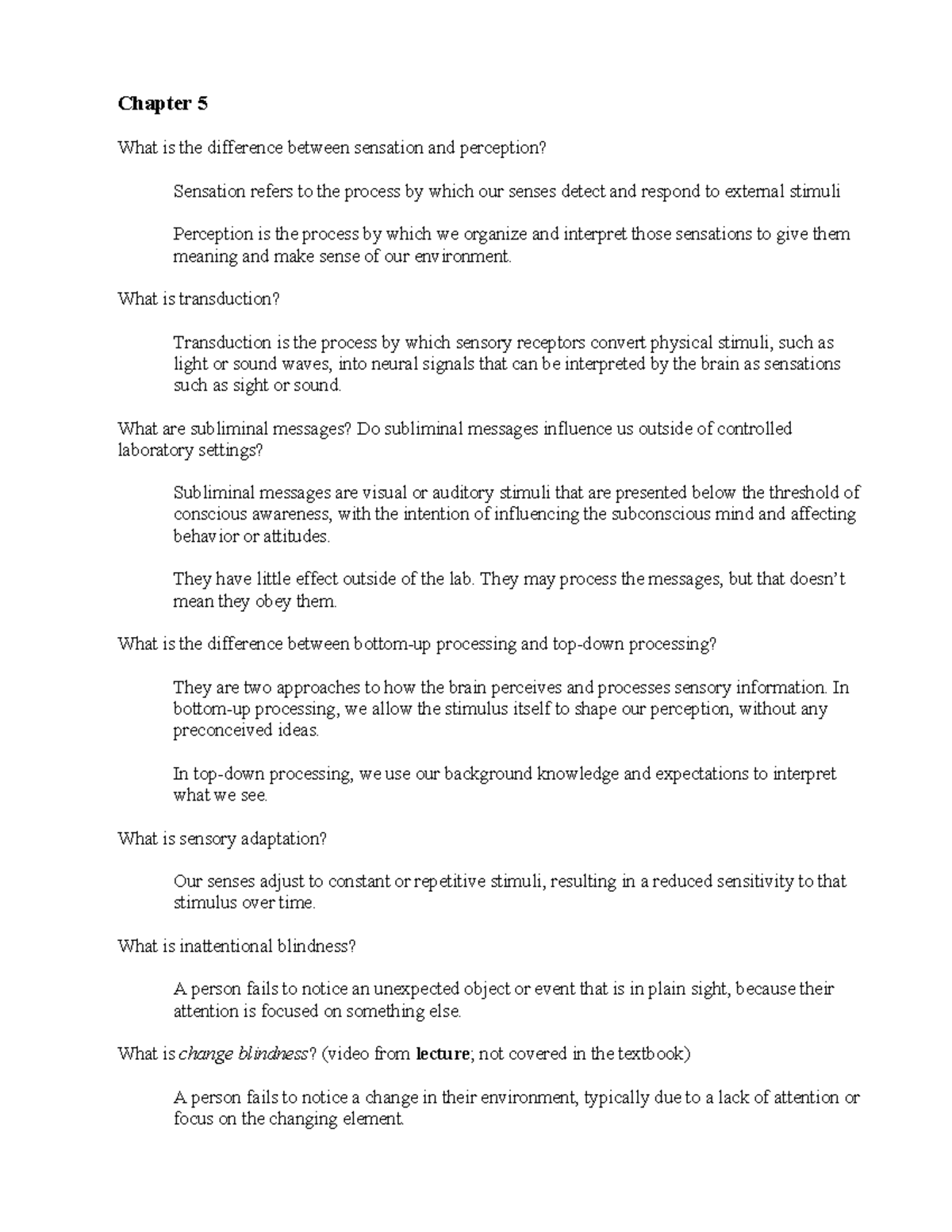 Chapter 5 Study Guide: Sensation & Perception - Psych 2e - Studocu