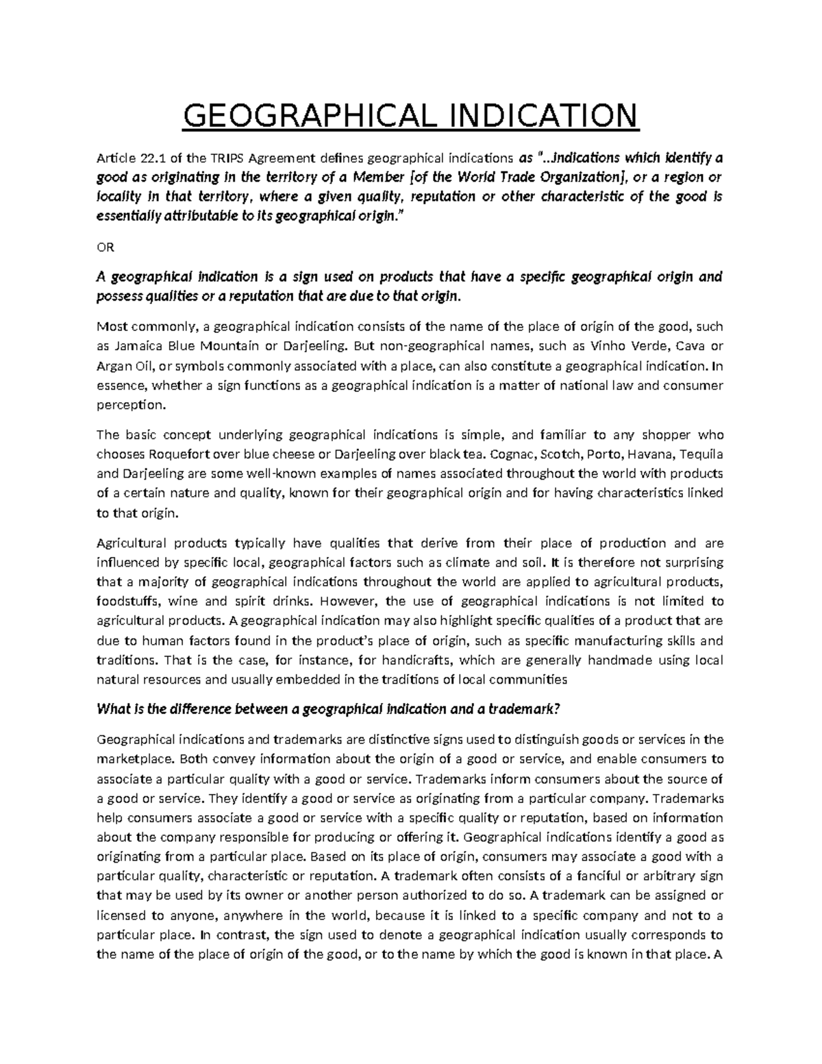 Geographical Indications and Intellectual Property Rights (IPR ...