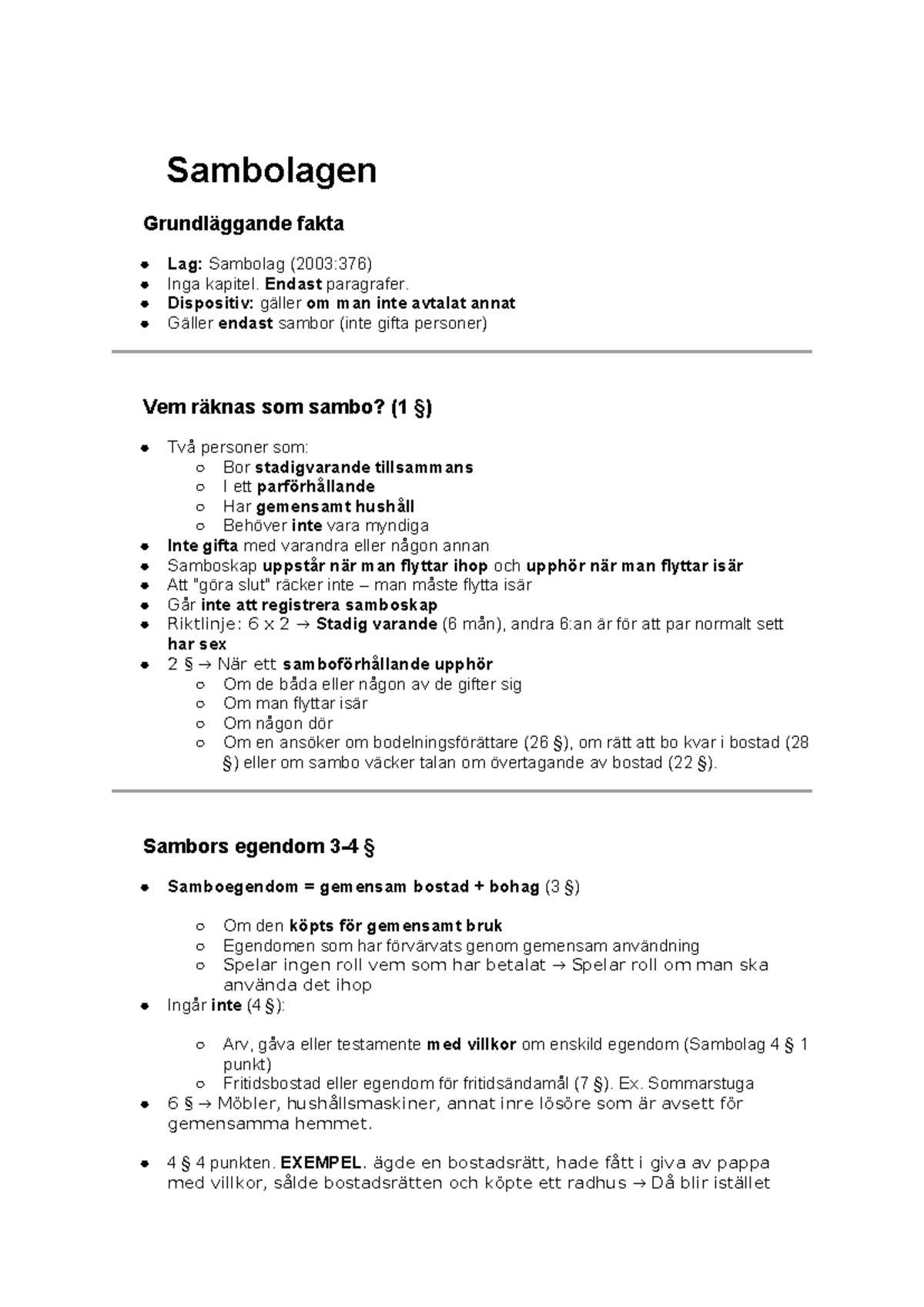 🏠 Sambolagen (2003:376) - Grundläggande Fakta och Bodelning - Studocu