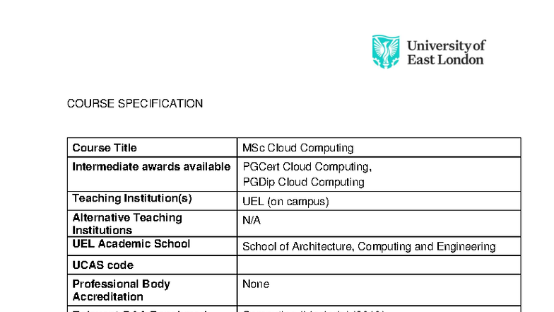MSc Cloud Computing Course Specification and Overview - Studocu