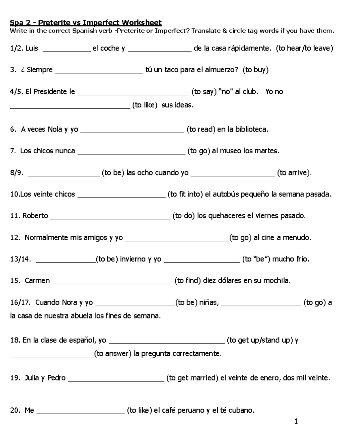 Spa 2 Preterite vs Imperfect Worksheet (Pdf2026) - Studocu