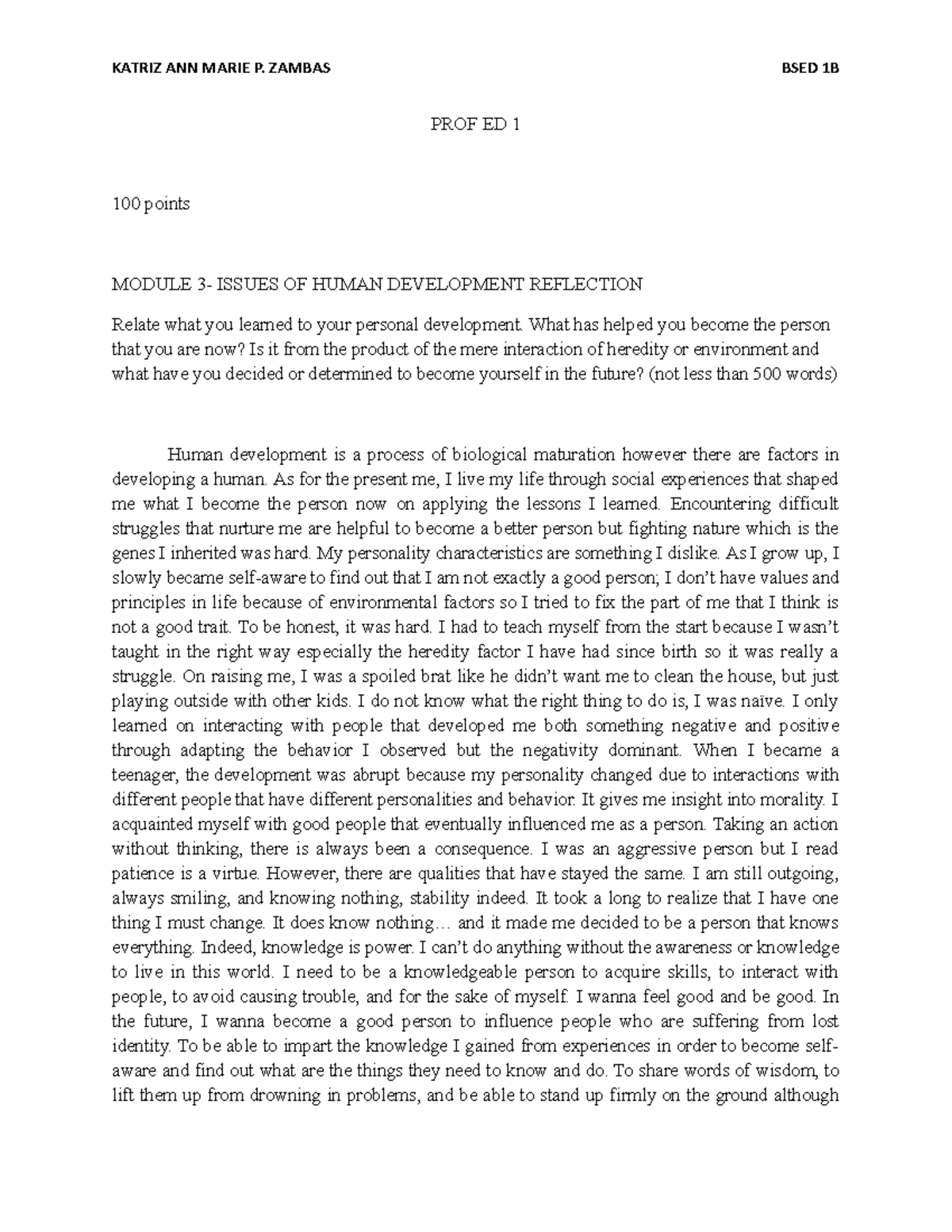 PROF ED 1 Issues OF Human Development Reflection - KATRIZ ANN MARIE P ...