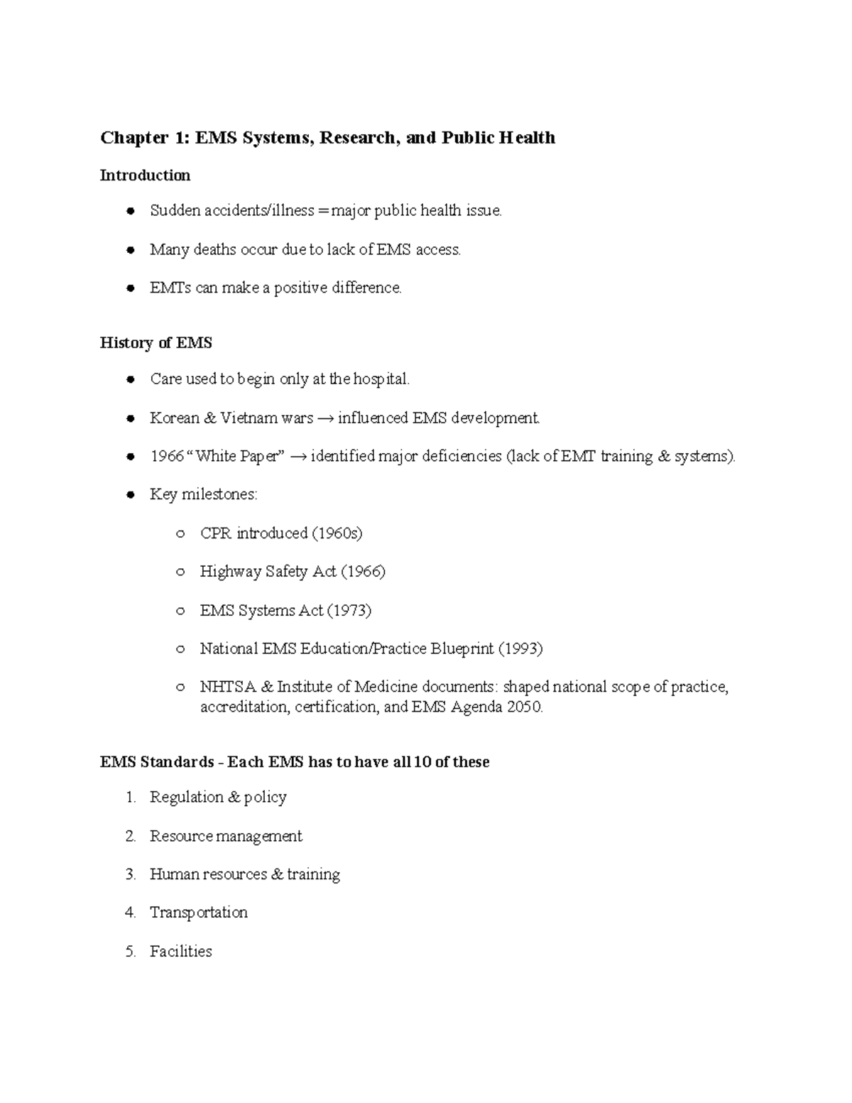 EMT- Day 2: Chapters 1, 6, & 11 Overview and Key Concepts - Studocu