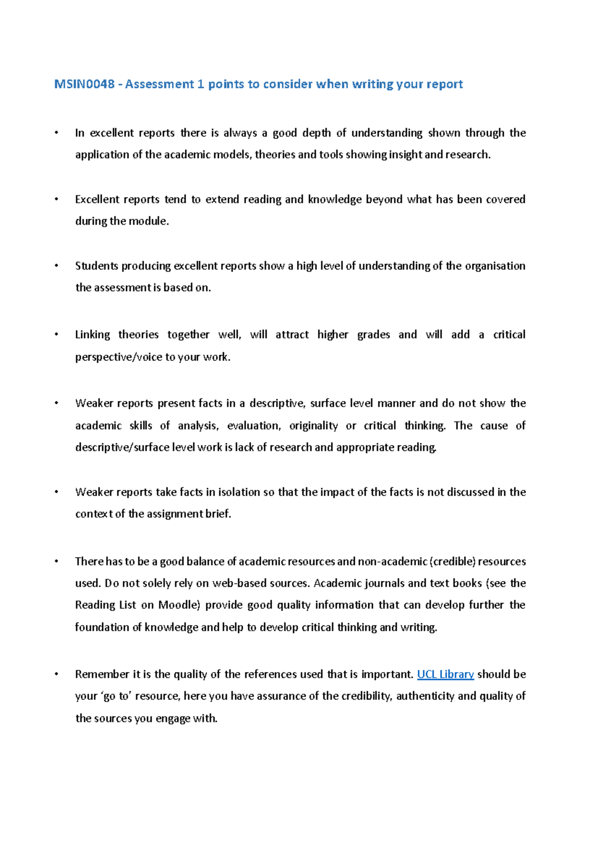 Guidance Checklist for assessment 1 - on Moodle - MSIN0048 - Assessment ...