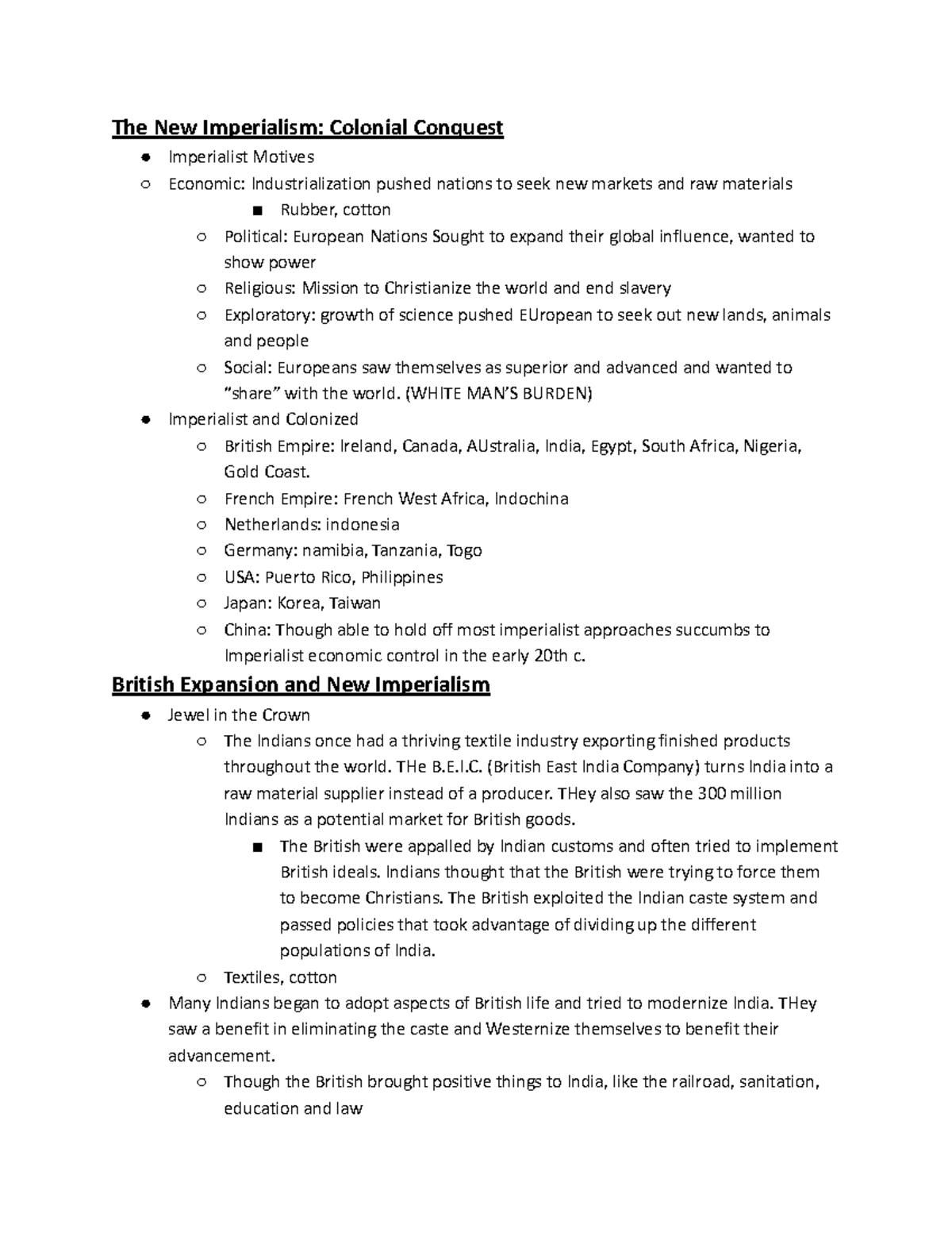 AP World History Notes (Term 3): New Imperialism and Global Impact ...