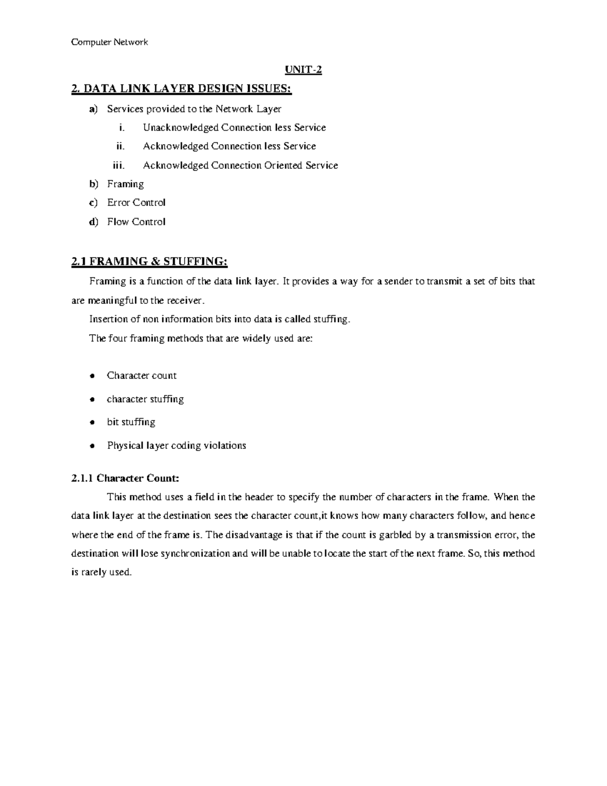 Computer Network 2: Data Link Layer Design Issues Notes - Studocu