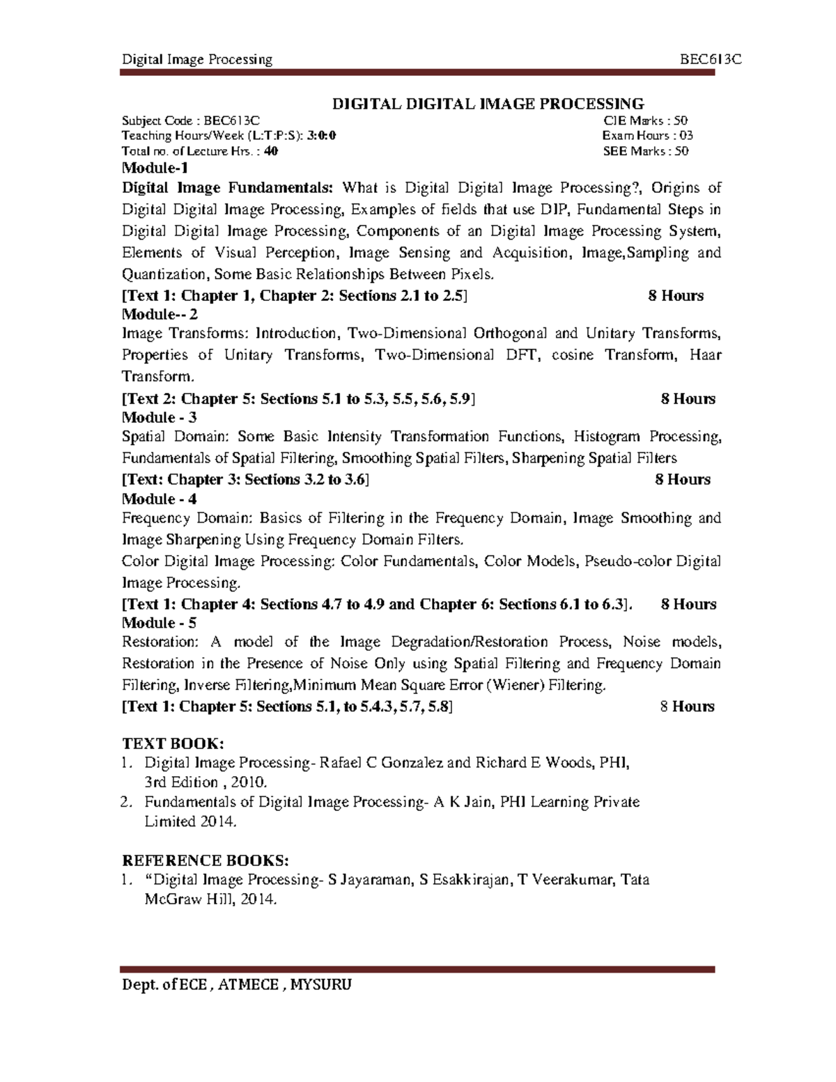Digital Image Processing BEC613C: Comprehensive Study Notes - Studocu