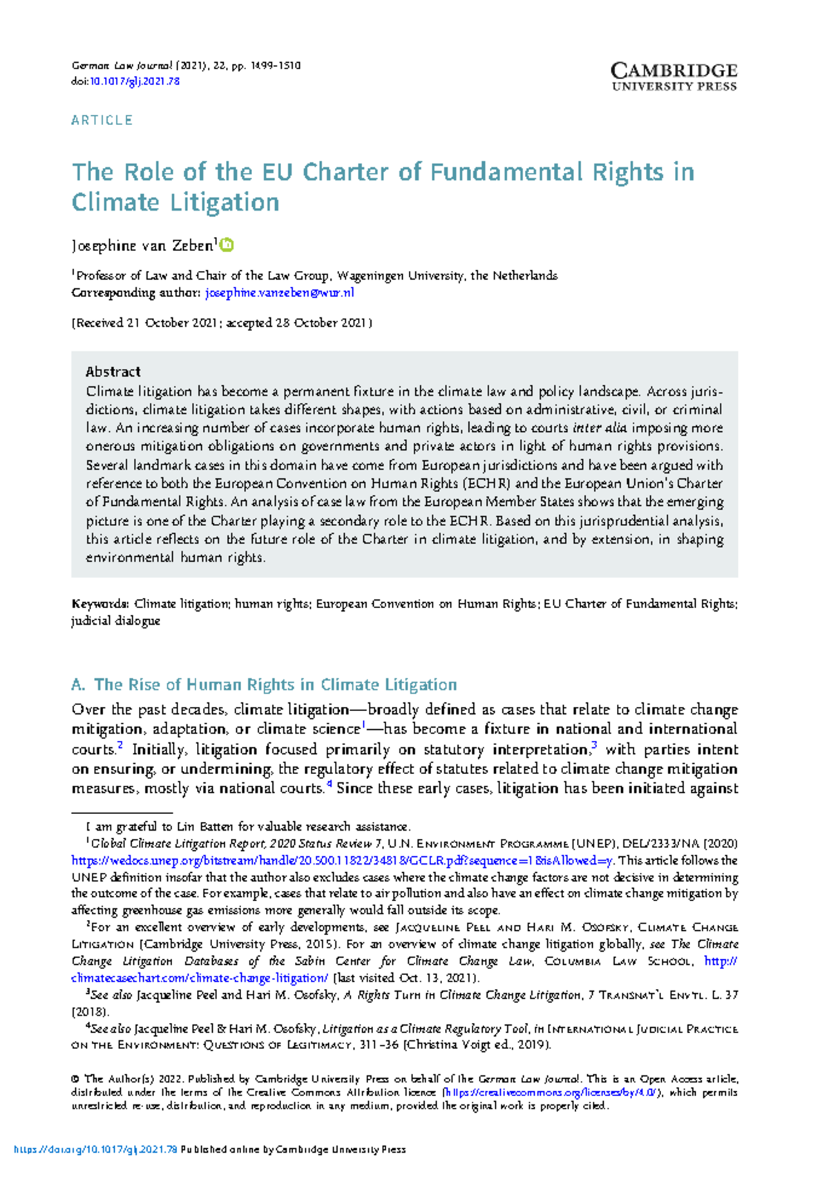 The role of the eu charter of fundamental rights in climate litigation ...