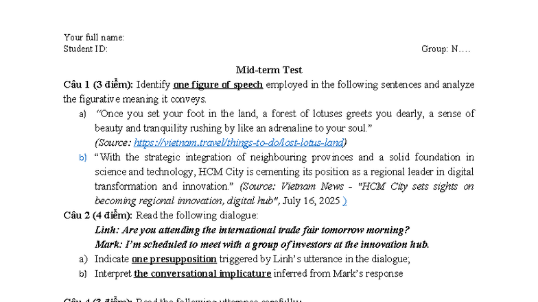 Midterm Test: Analyzing Figures of Speech and Conversational ...