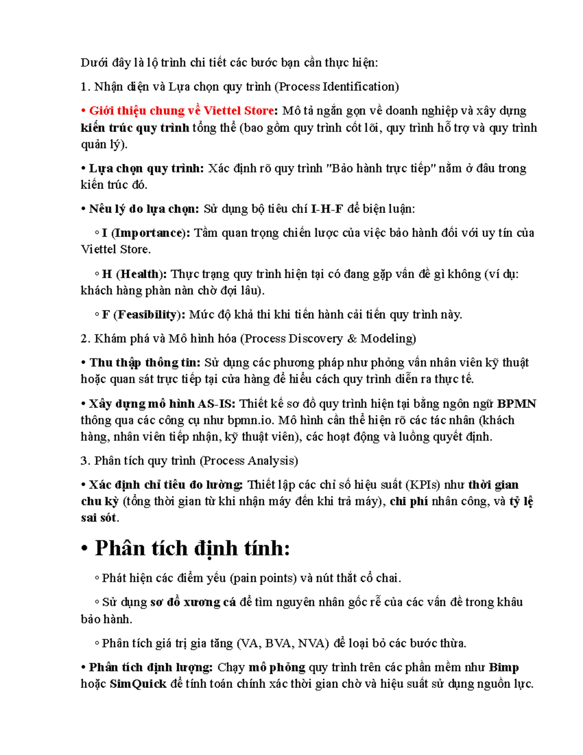 Lộ trình Cải tiến Quy trình Bảo hành tại Viettel Store - TTTTT - Studocu