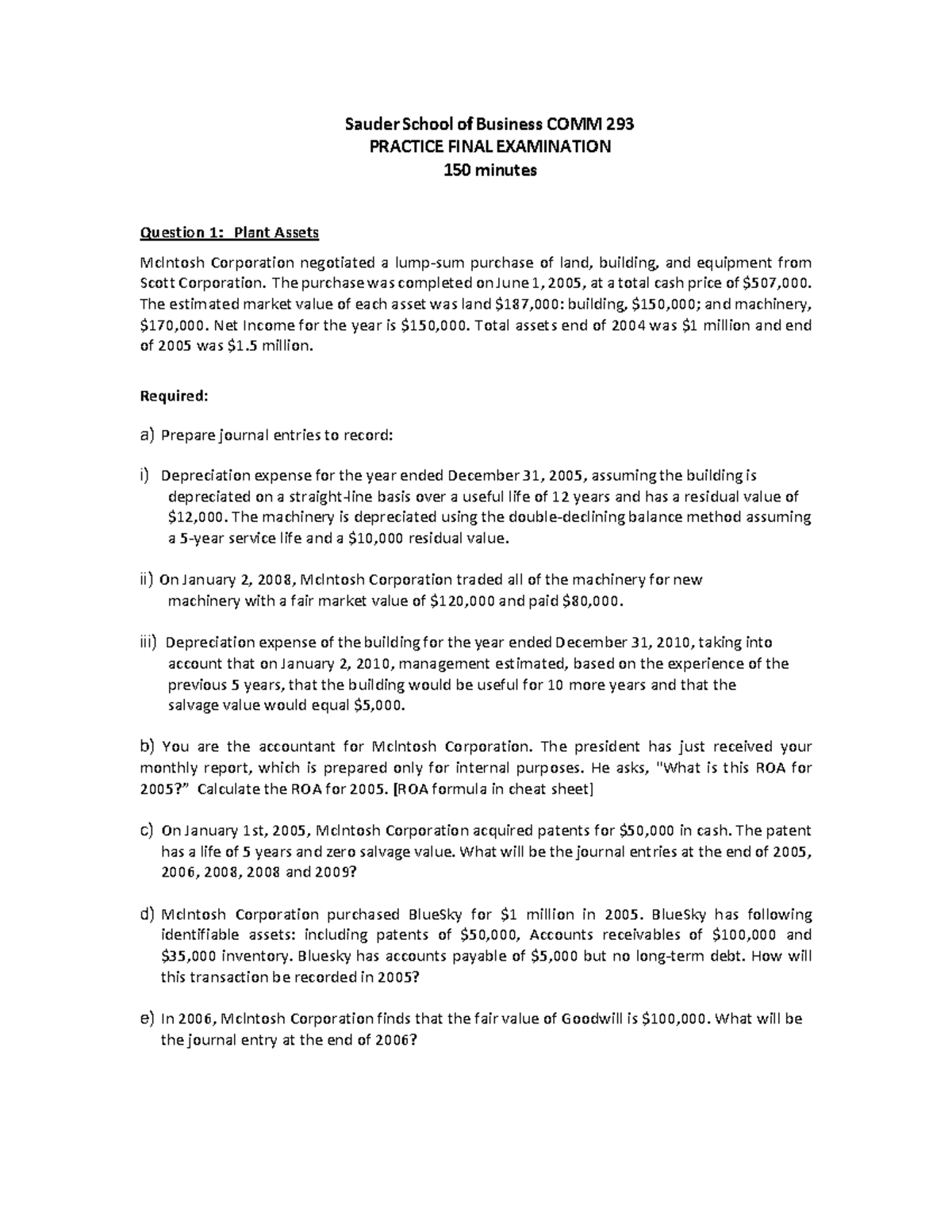 Sauder School of Business COMM 293 PRACTICE FINAL EXAMINATION Study Guide - Studocu