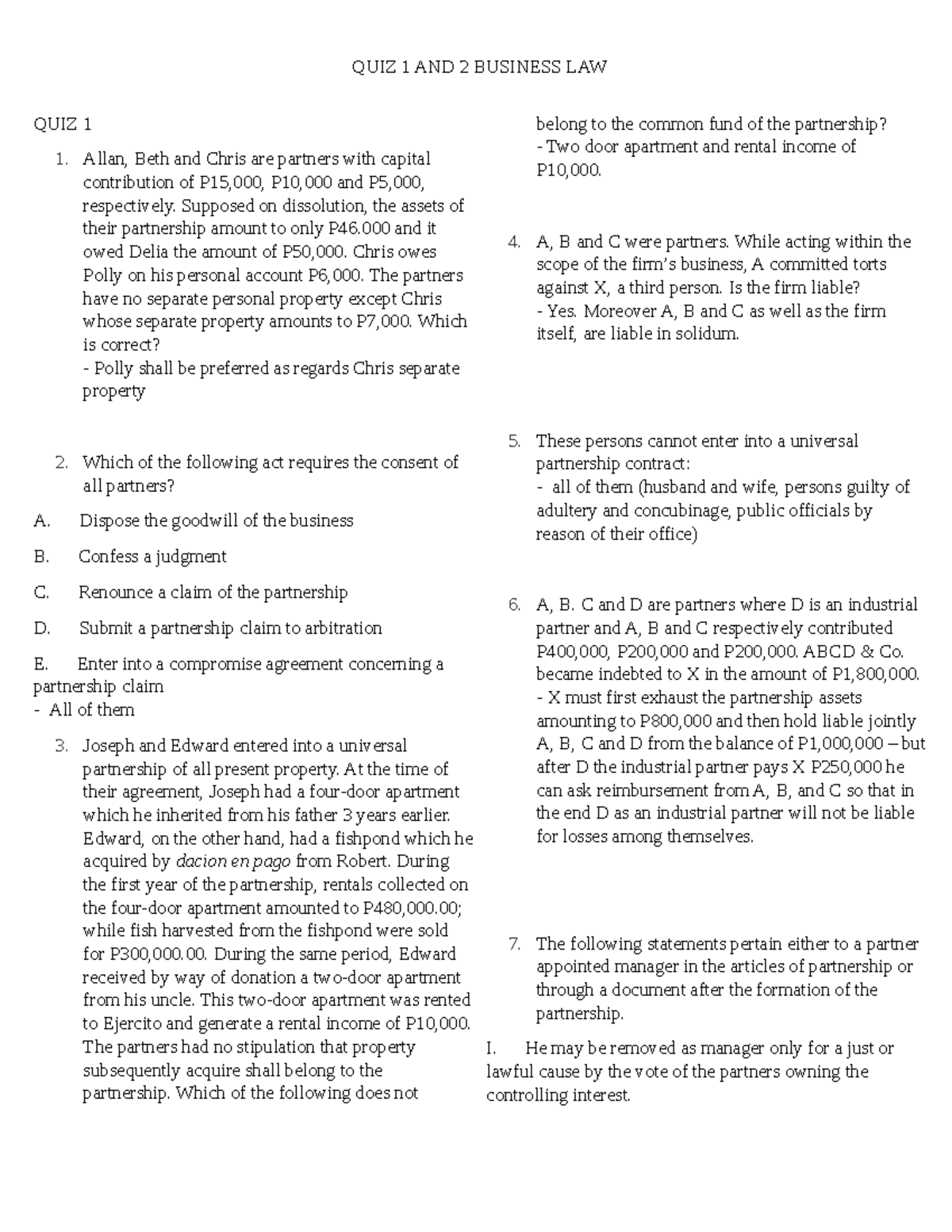 QUIZ 1 & 2 Business Law Lecture Notes (Including Case Discussions ...