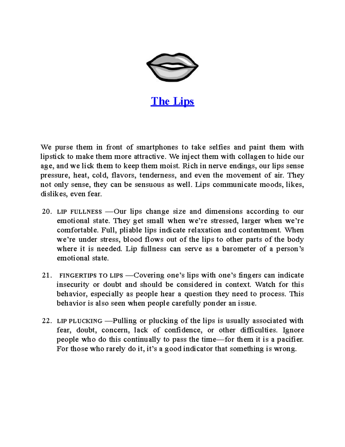 The Lips: Insights from The Dictionary of Body Language in Criminology ...