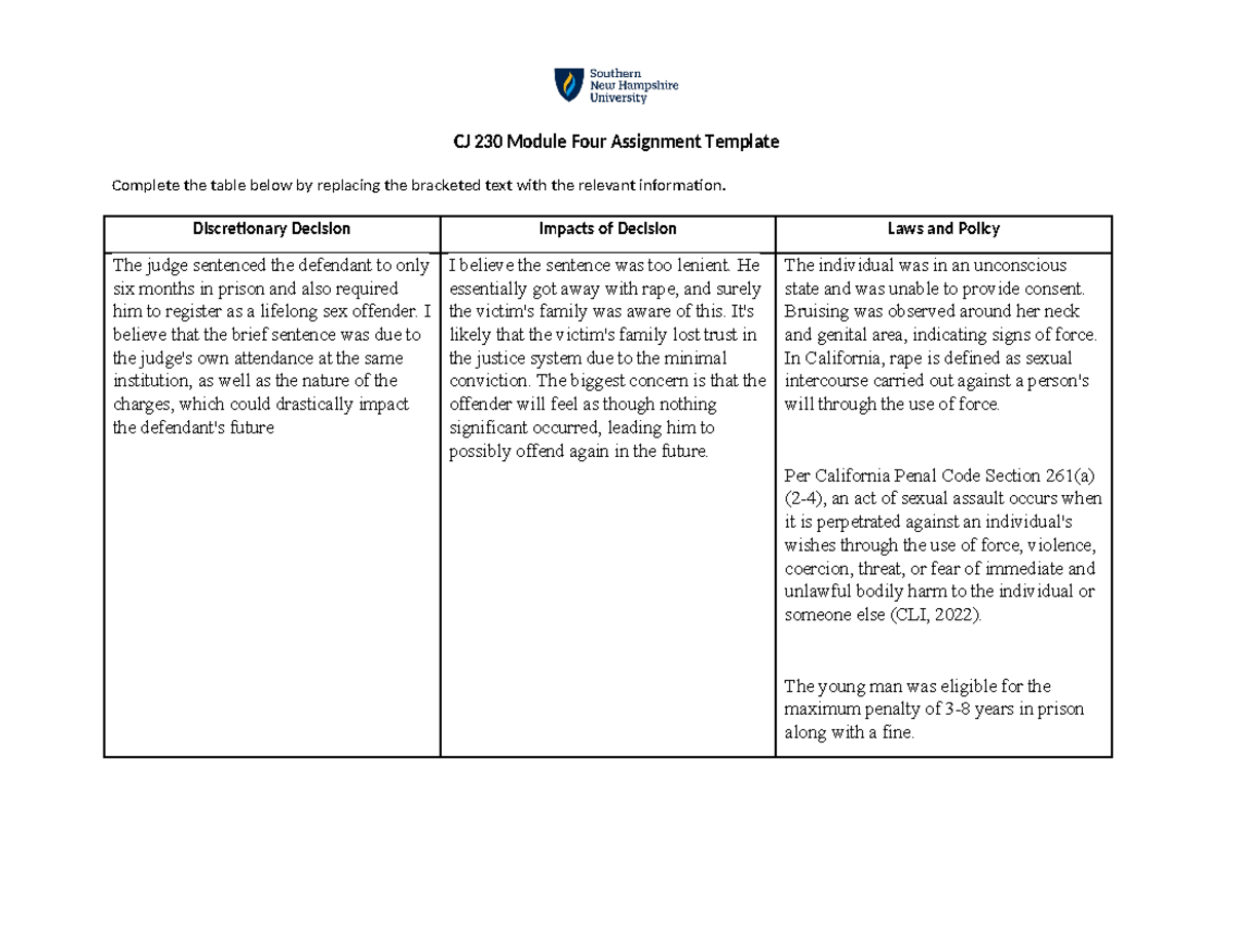 Copy of CJ 230 Module Four Assignment Template - CJ 230 Module Four ...