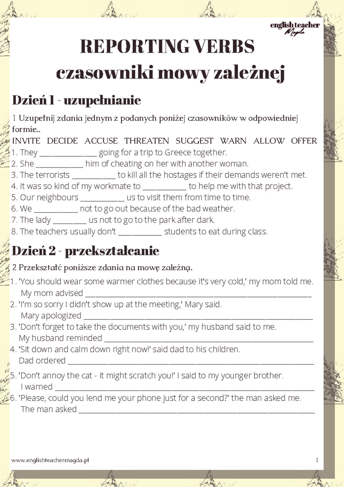 Reporting Verbs Practice - English Grammar Exercises (ENG101) - Studocu