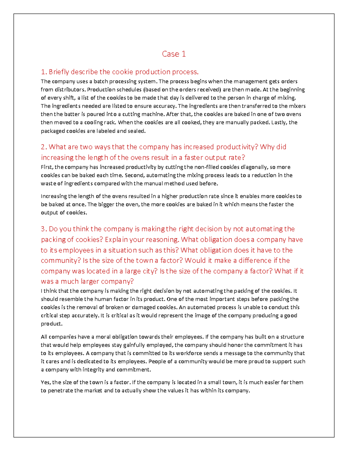 Case Study: Cookie Production Process and Business Strategies Analysis ...