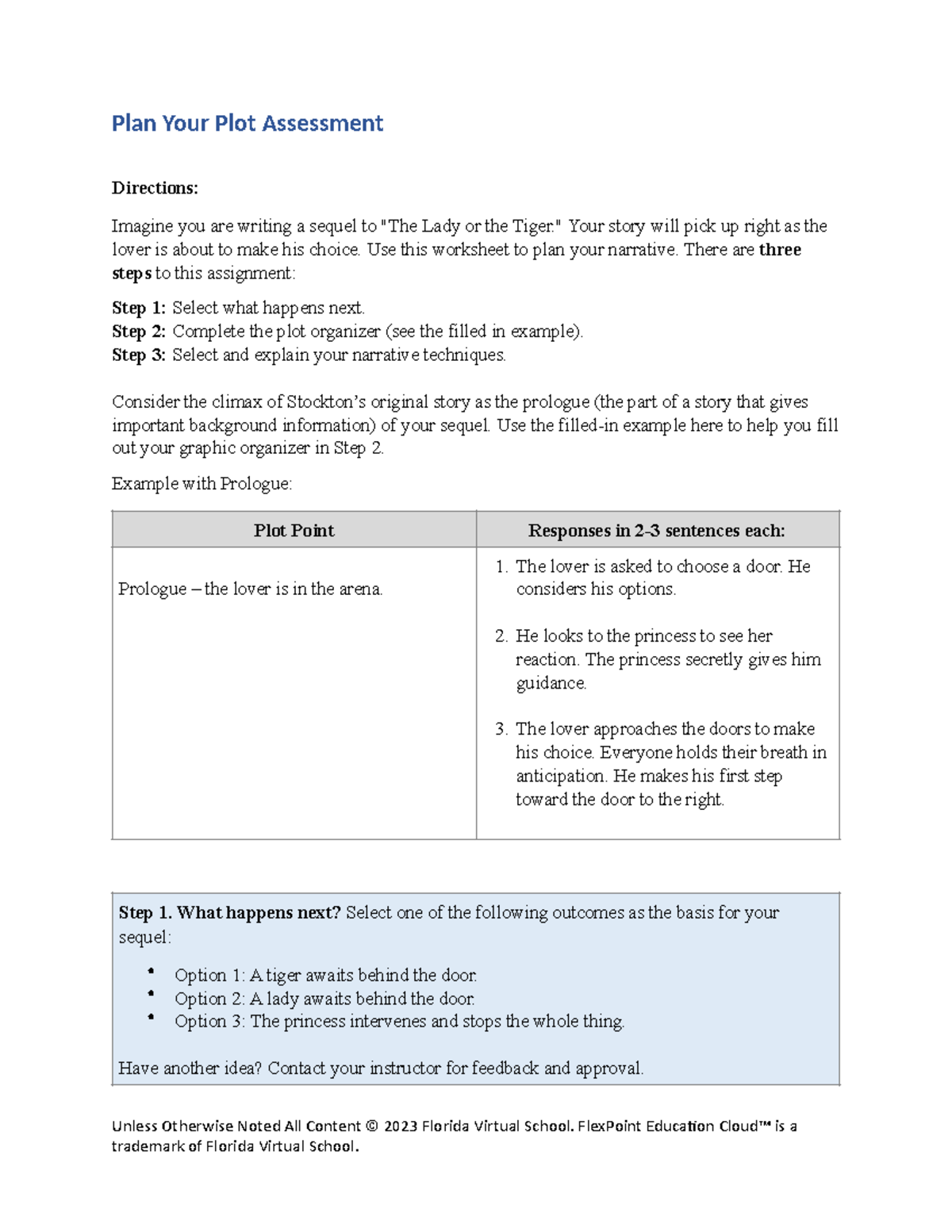 Plan Your Plot Assessment Rubric: Sequel to "The Lady or the Tiger ...