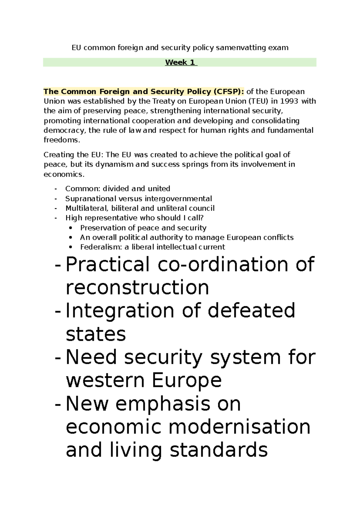 EU Common Foreign and Security Policy Summary for Exam Week 1 - Studeersnel