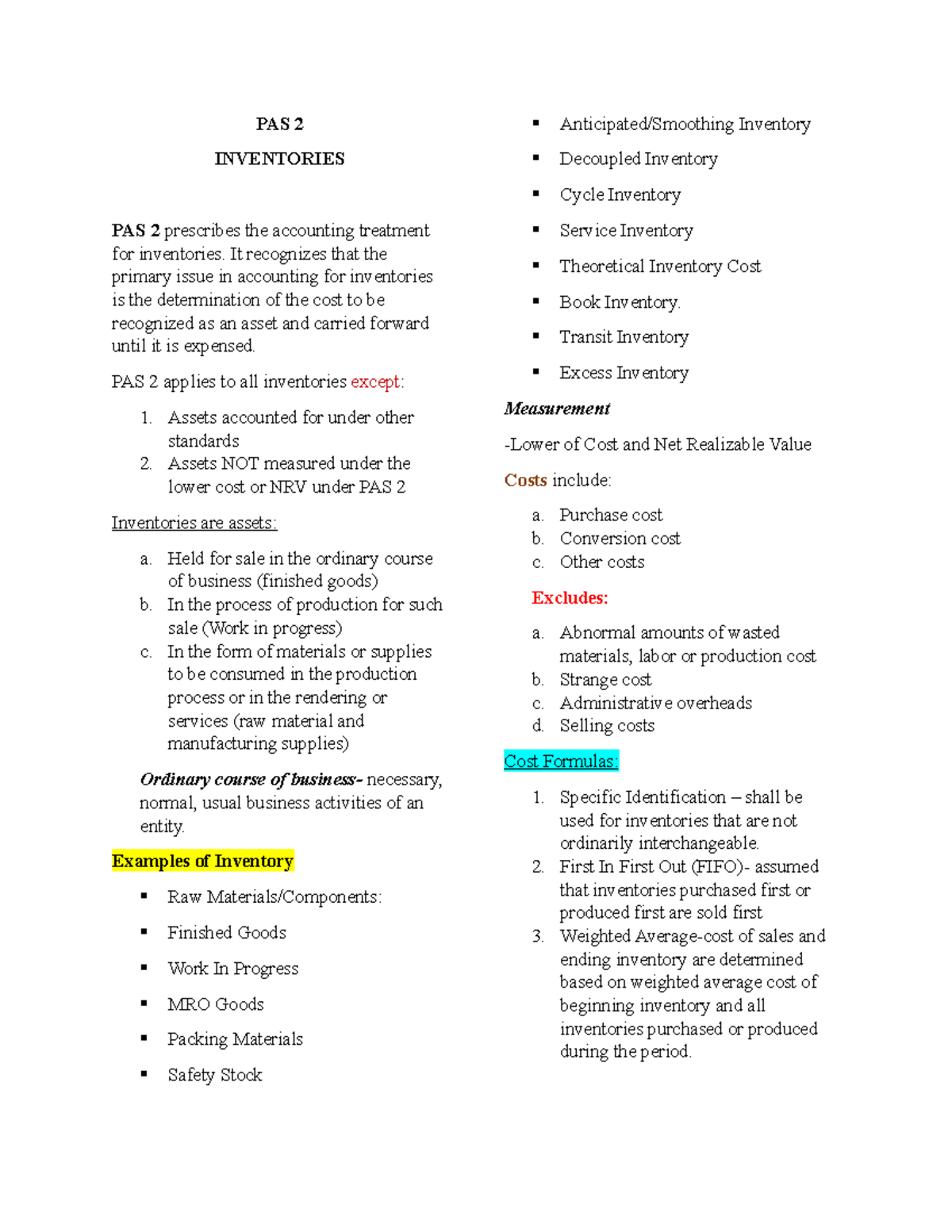 PAS 2 Inventories - Comprehensive Lecture Notes on Accounting Standards ...