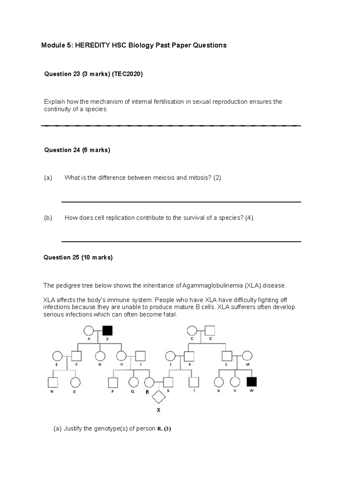 Module 5: Heredity HSC Biology Past Exam Questions and Answers - Studocu