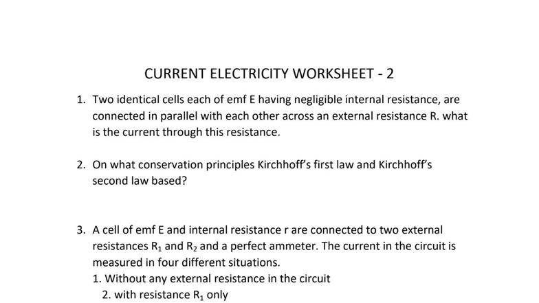 Current Electricity Worksheet 2: Concepts & Problems - Studocu