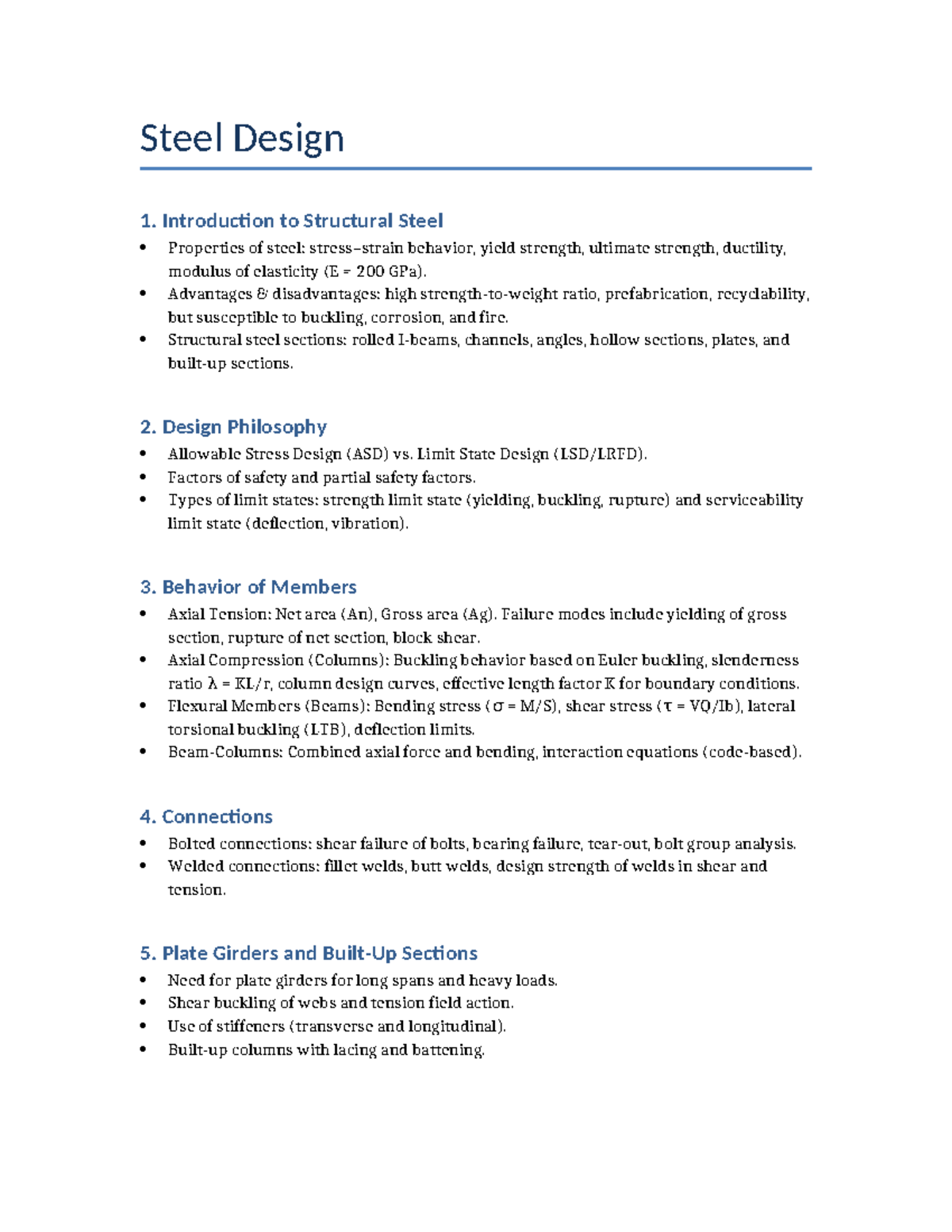Steel Design 1: Structural Properties & Design Principles - Studocu