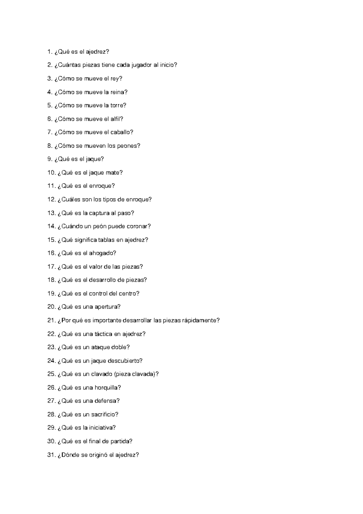 Cuestionario de Ajedrez - Educación Física 4to Período - Studocu